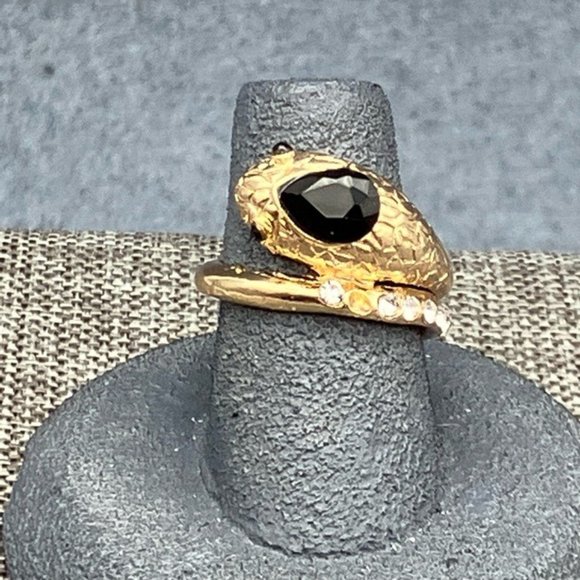 Jewelry | Snake Head Ring As Is Size 6 Gold Black Teardrop Eyes ...